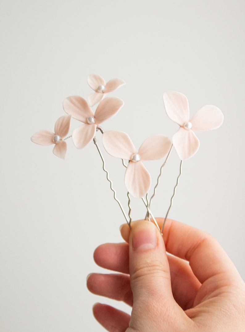 Wedding Ivory Hair Pin Set Flowers Blush Hair Pins Flower - Etsy