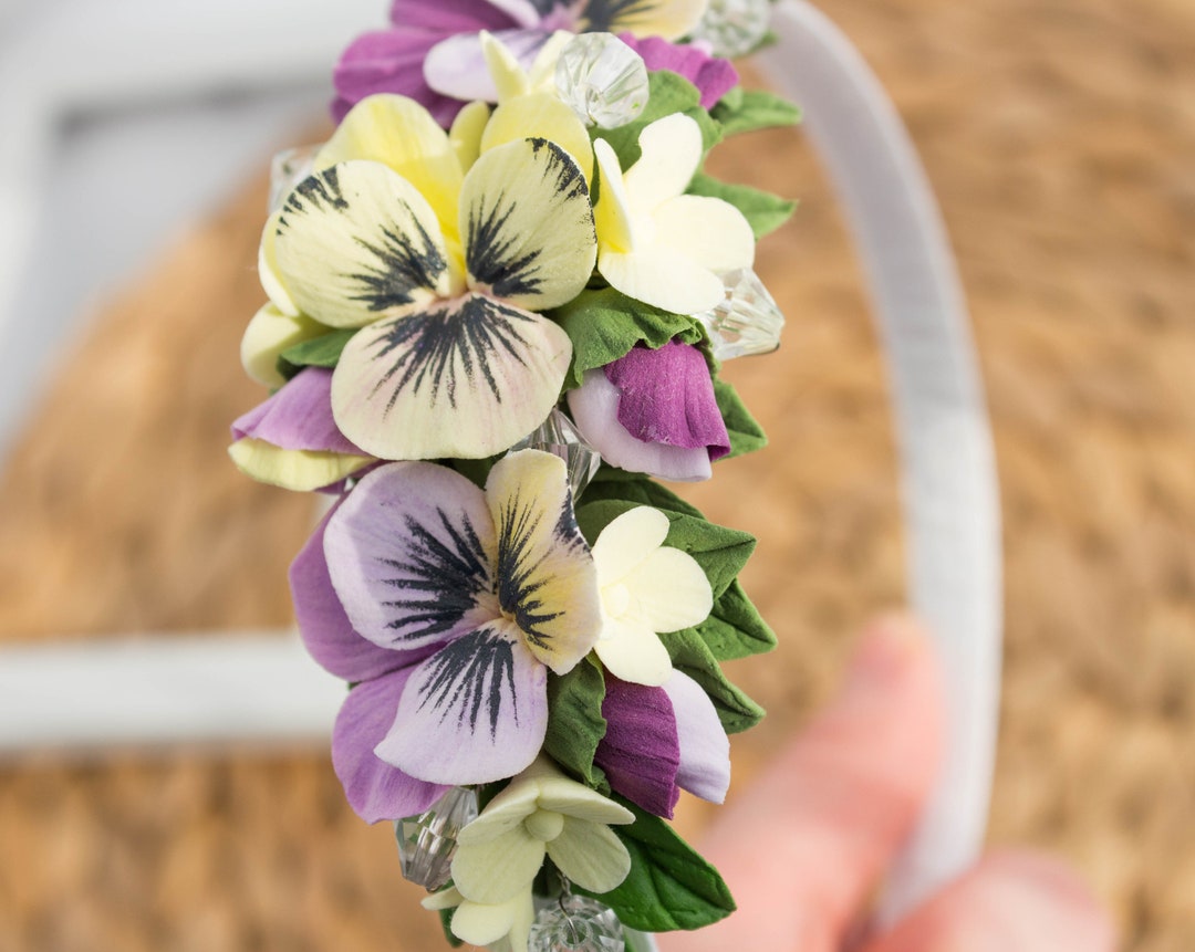 Pansy Flower Girl Crown: Purple & Yellow Hair Wreath - Etsy