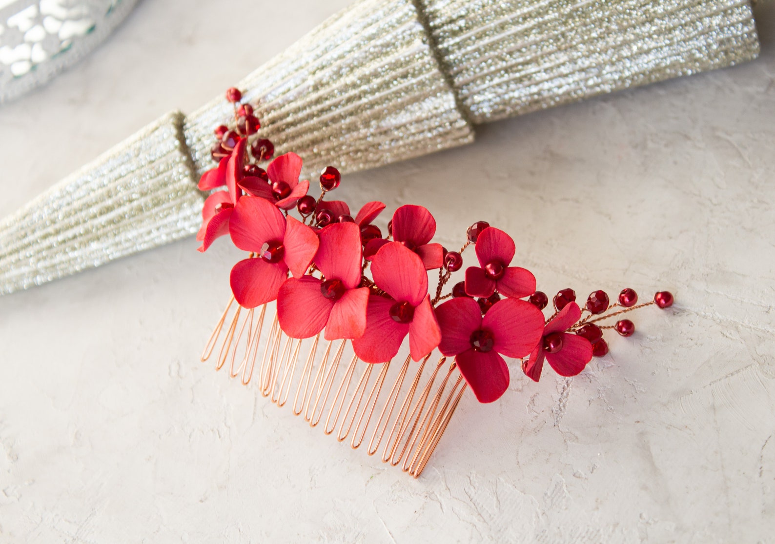 Red Flowers Hair Comb Burgundy Headpiece Bridal Ruby Red - Etsy