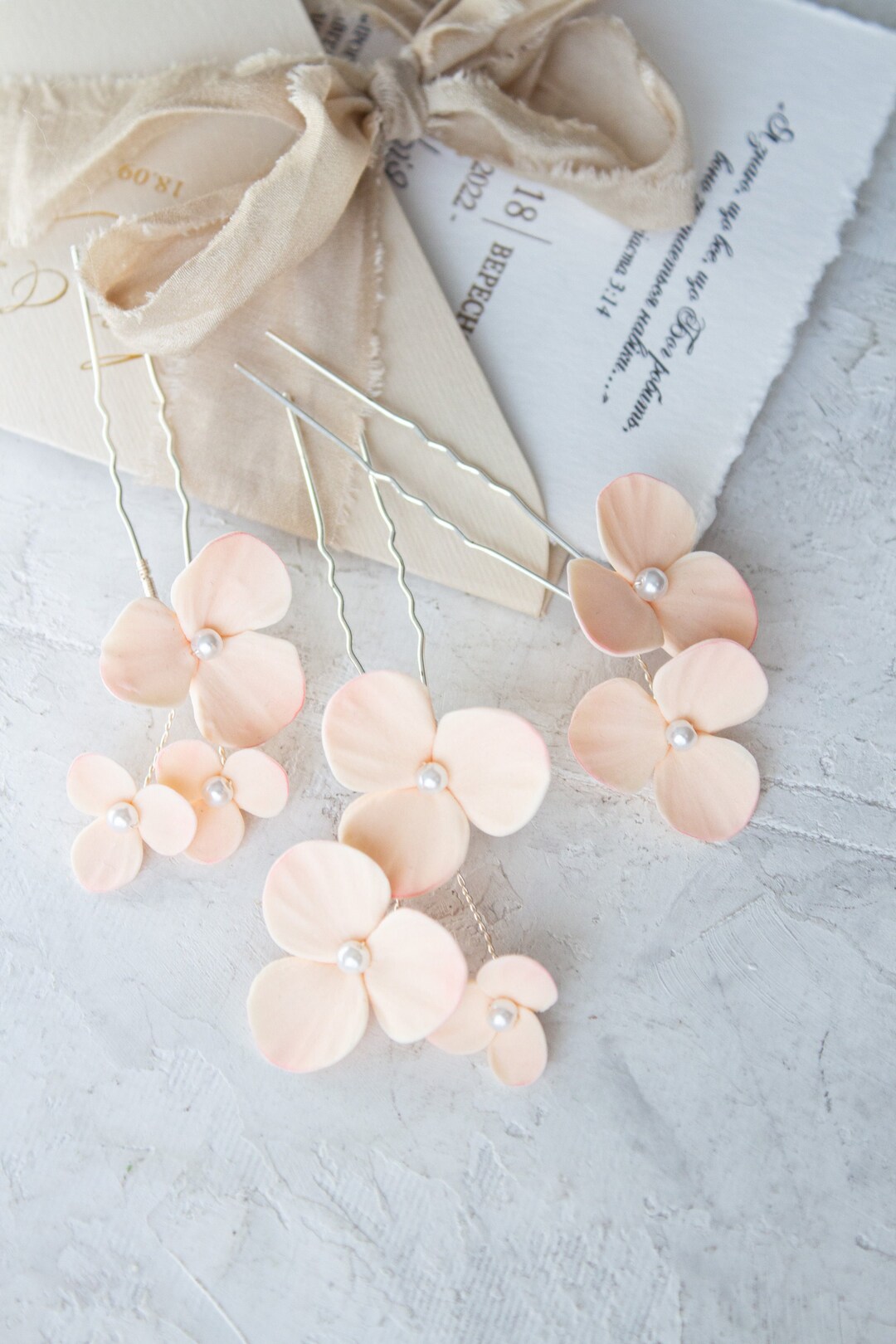 Wedding Ivory Hair Pin Set Flowers - Blush Hair Pins Flower -tiny Blush ...