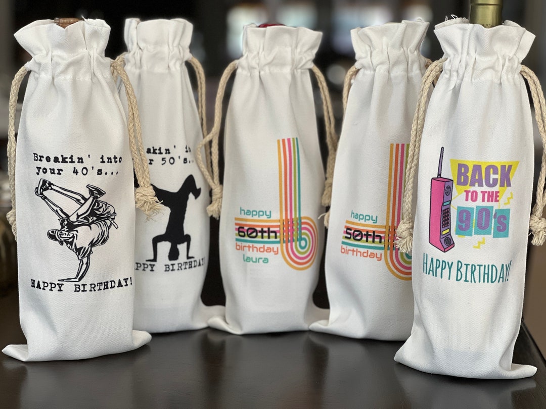 Retro Birthday Wine Bags, 90’s, 80’s, 70’s Gifts, Personalized Gift Bag ...
