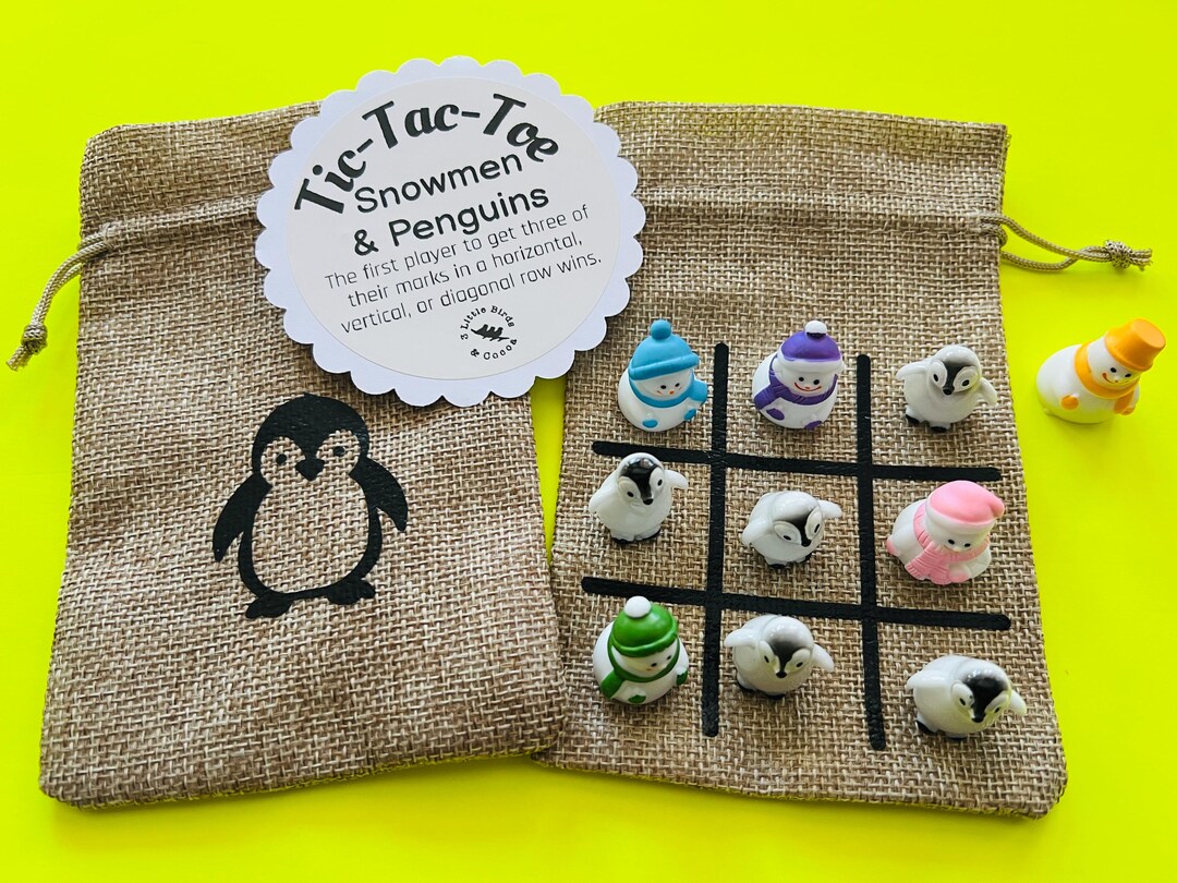 Winter Tic Tac Toe Travel Game, Cute Little Penguins and Snowmen Tic ...