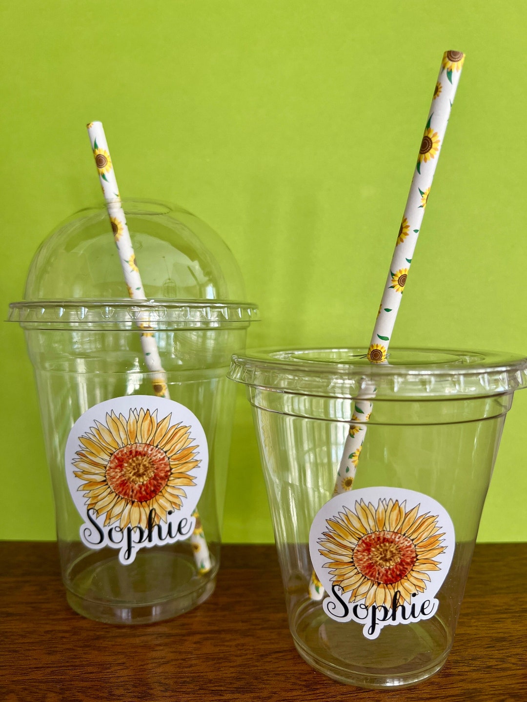 Personalized Sunflower Party Cups With Lids & Straws - Set of 6 - Etsy