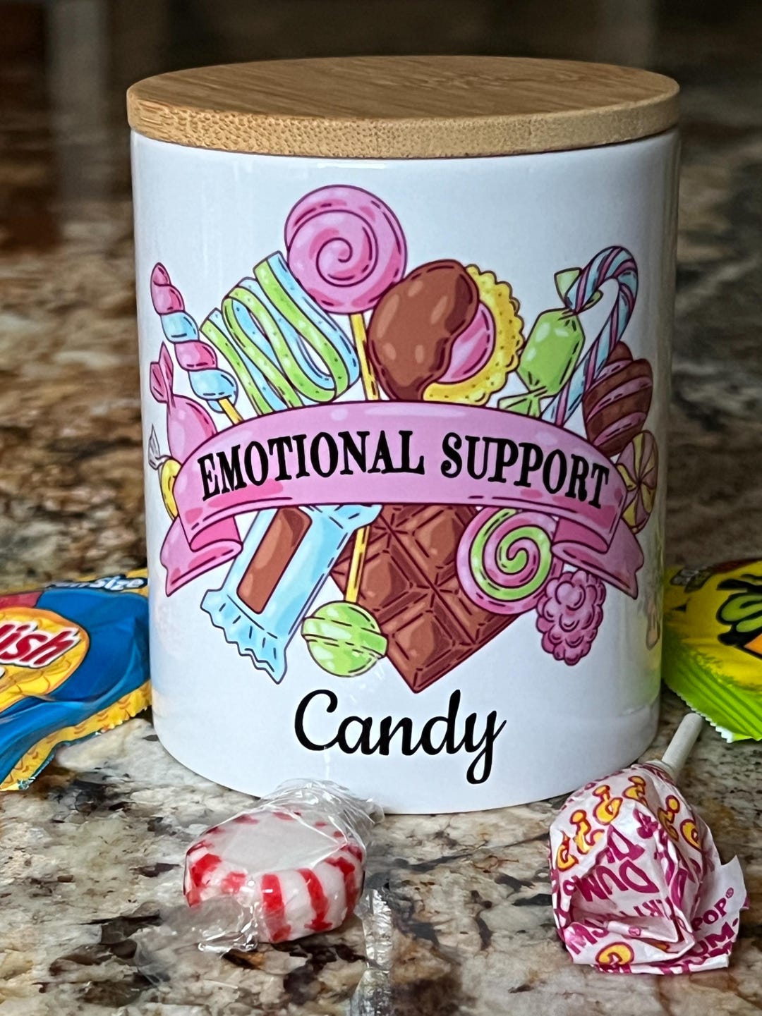 Emotional Support Candy Jar: Ceramic Jar With Bamboo Lid - Etsy