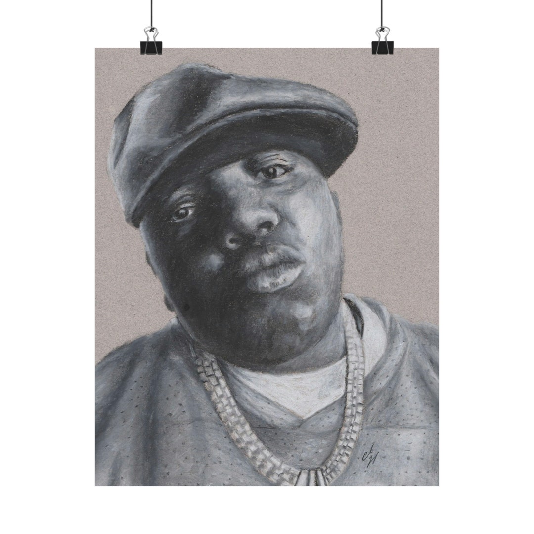 Notorious B.I.G. , Biggie Smalls Charcoal Drawing 11x14 Printed on a ...