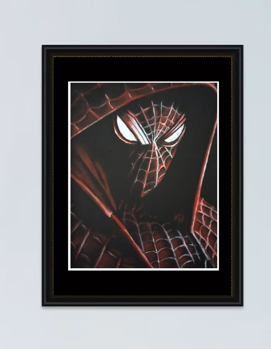 Spider Man From Spiderverse Pastel Drawing by Carl Lang 8x10 Matted to ...