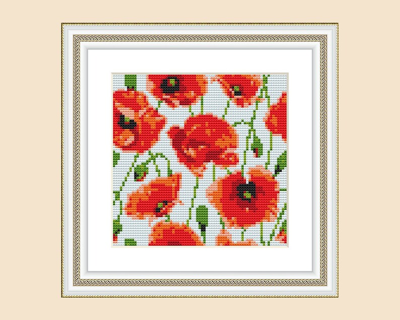 Small Floral Cross Stitch Pattern PDF Poppy Flower Cross - Etsy