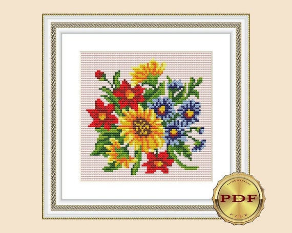 Small Floral Cross Stitch Pattern PDF Modern Cross Stitch | Etsy