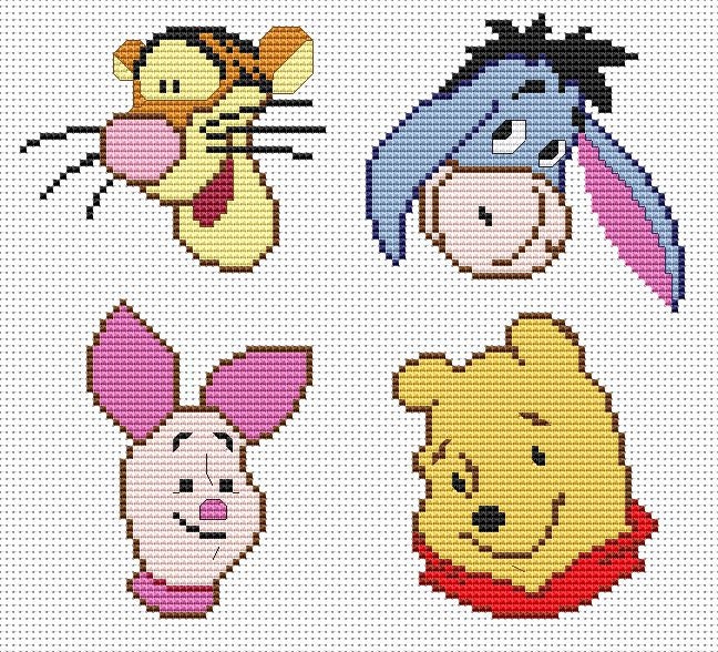 Cartoon Cross Stitch Pattern PDF Pooh Piglet Tiger Eyeore - Etsy