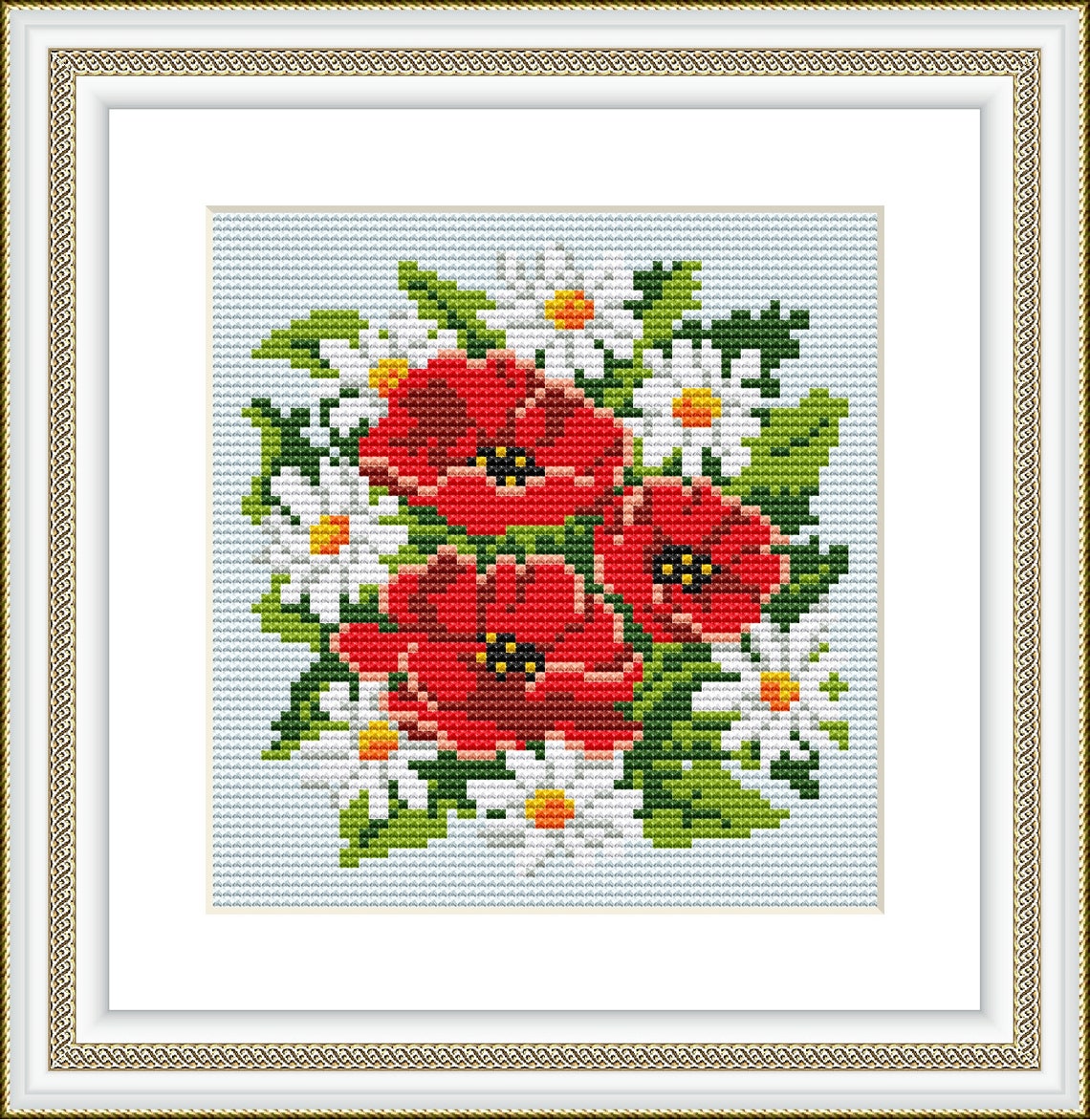 Daisies Poppy Cross Stitch Kit Beginner Small Floral Easy - Etsy