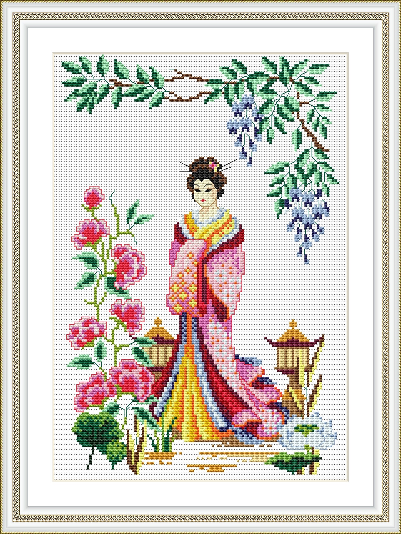 Geisha Easy Cross Stitch Kit Beginner Floral Modern Cross Stitch ...