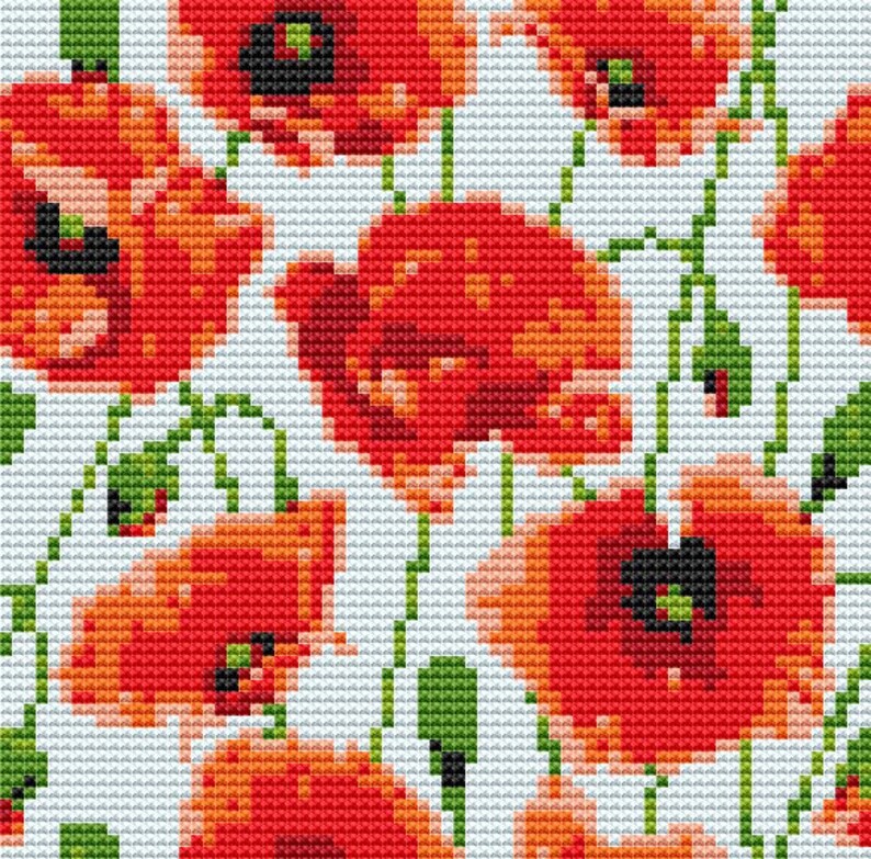 Small Floral Cross Stitch Pattern PDF Poppy Flower Cross - Etsy