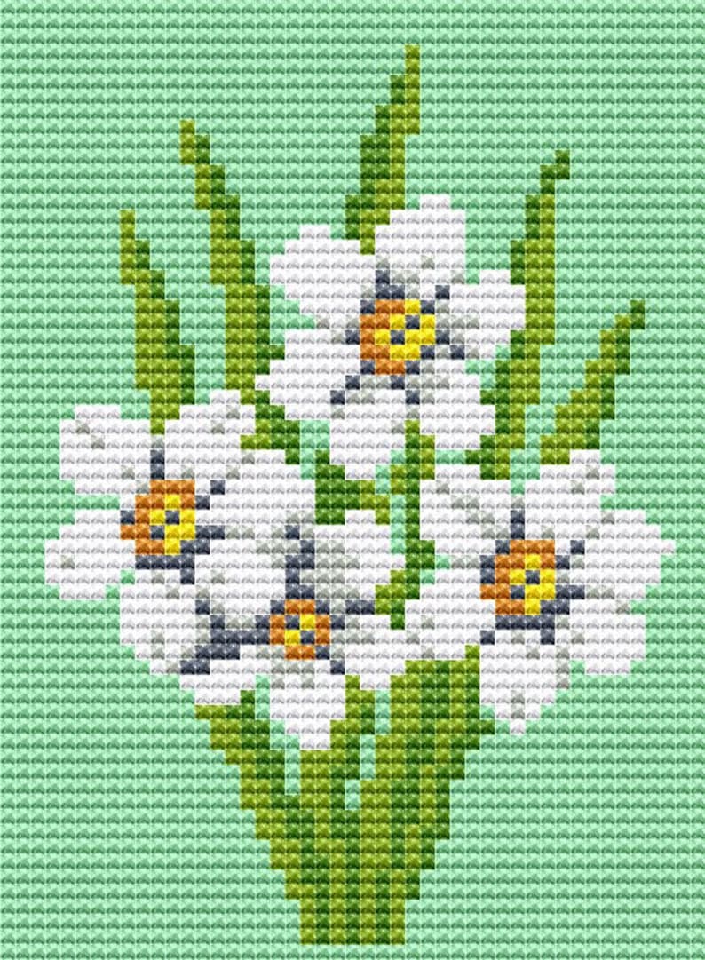 Mini Floral Cross Stitch Pattern PDF Modern Cross Stitch Narcissus ...