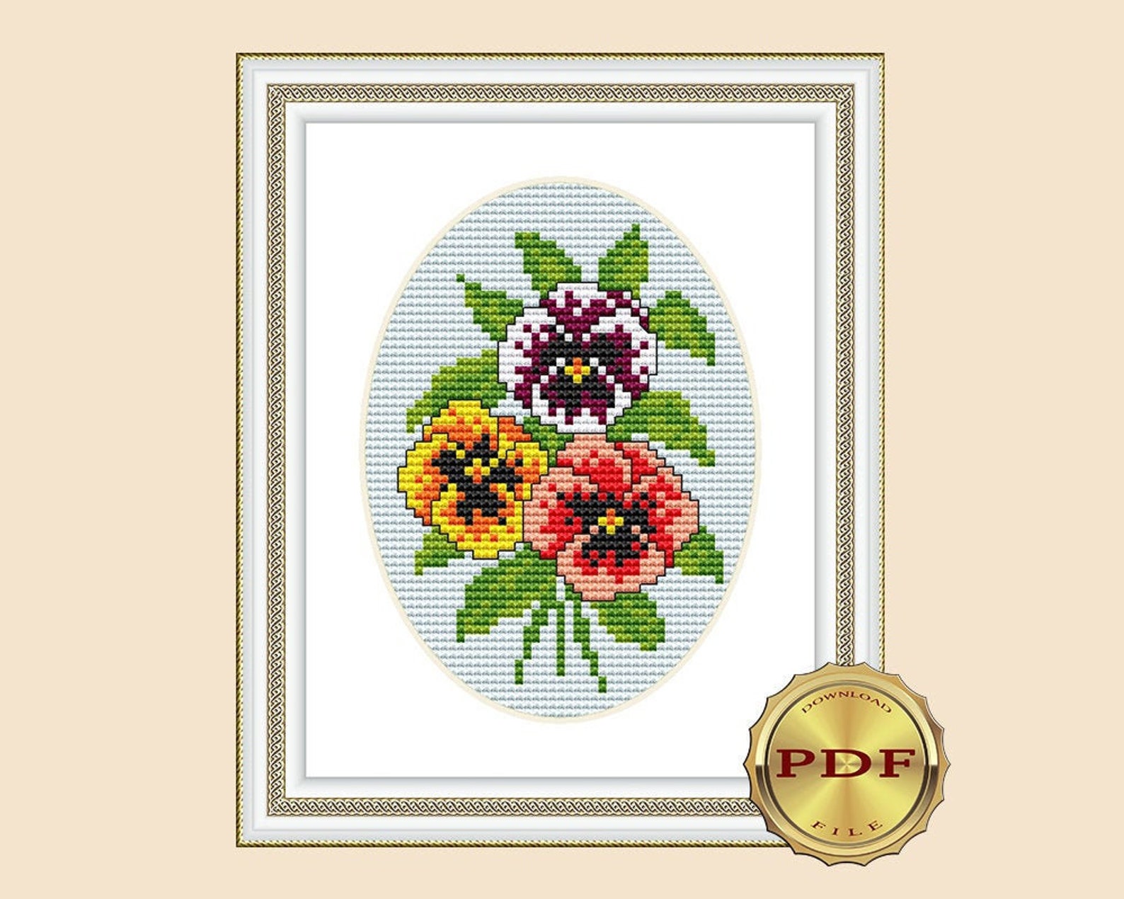 Pansies Cross Stitch Pattern Small Floral Cross Stitch for - Etsy