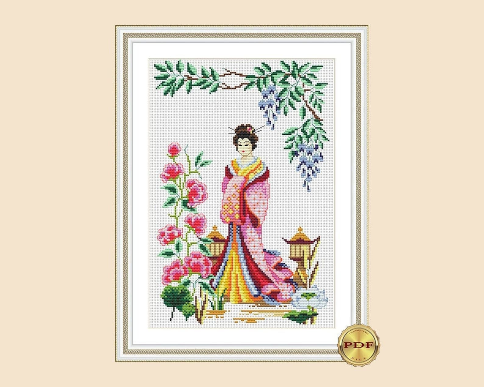 Geisha Modern Cross Stitch Floral Cross Stitch Pattern PDF Japanese ...