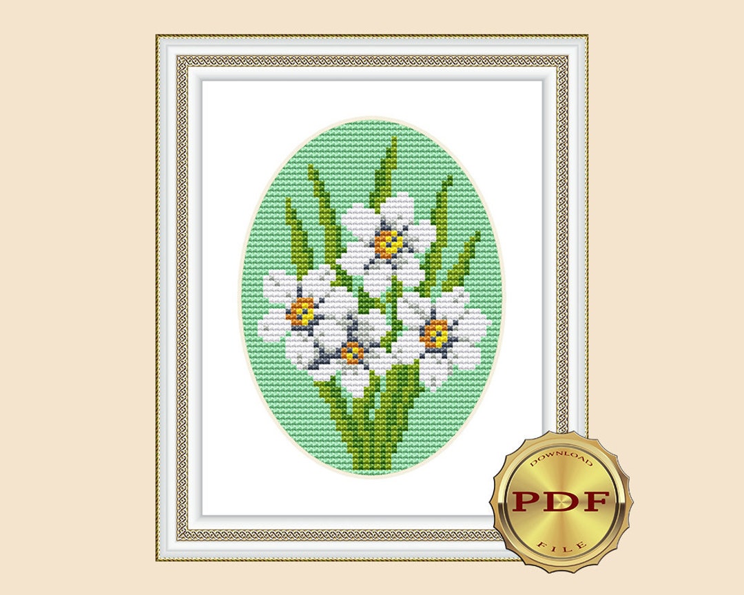 Mini Floral Cross Stitch Pattern PDF Modern Cross Stitch Narcissus ...