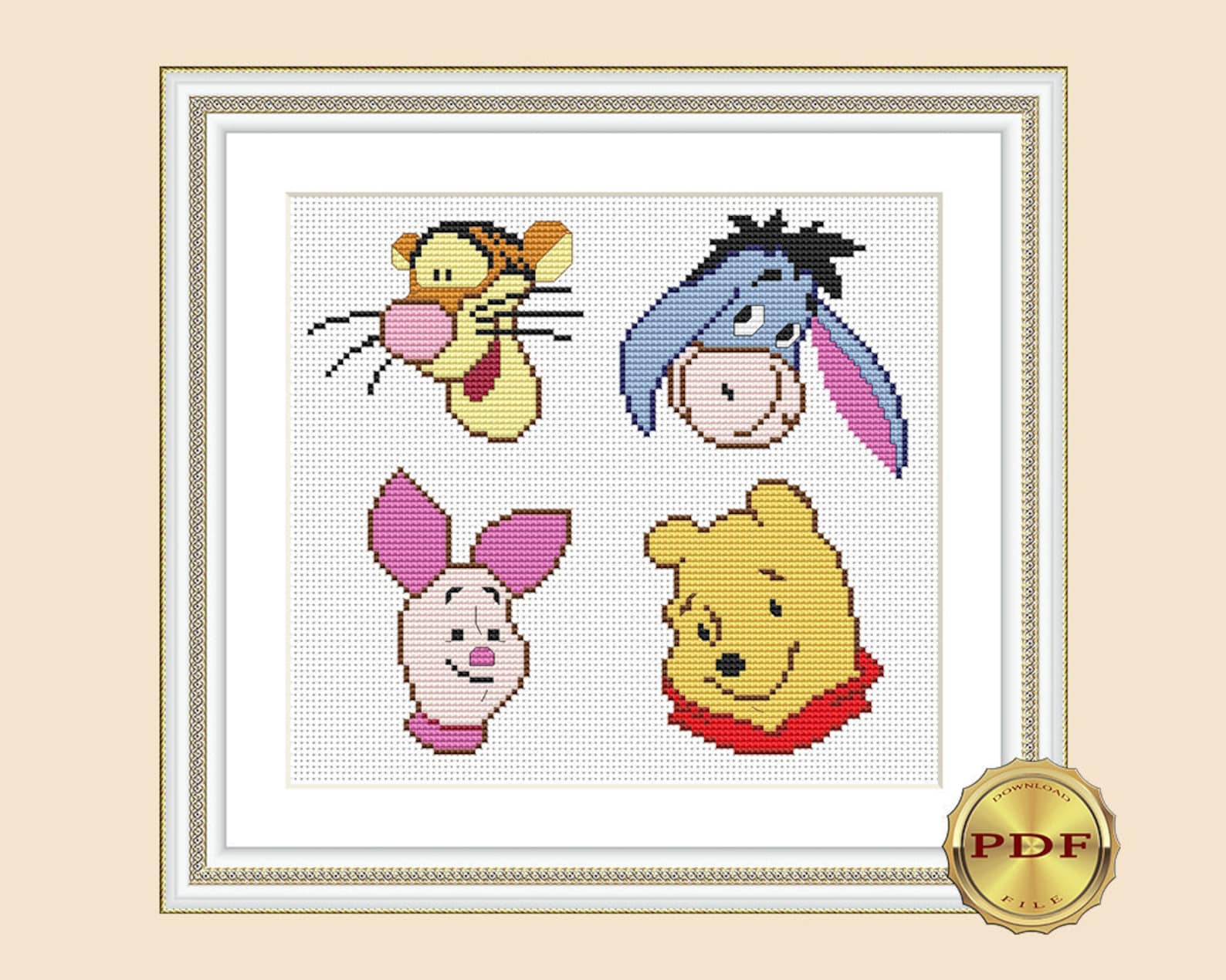 Cartoon Cross Stitch Pattern PDF Pooh Piglet Tiger Eyeore - Etsy