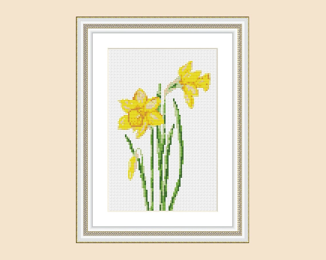 Small Floral Cross Stitch Pattern PDF Daffodil Modern Cross - Etsy