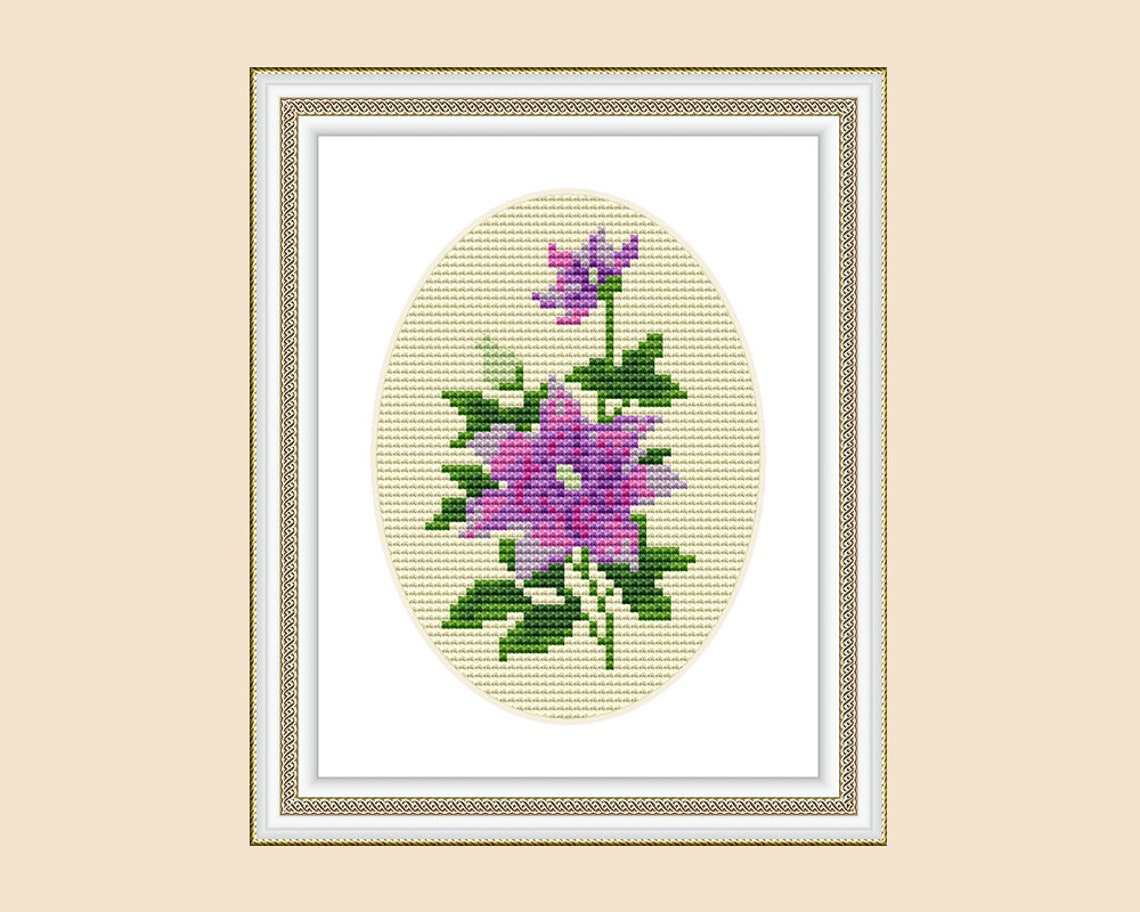Purple flower cross stitch Mini floral cross stitch pattern - Etsy France
