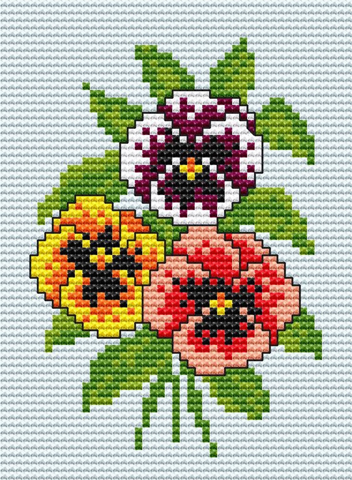 Pansies Cross Stitch Pattern Small Floral Cross Stitch for - Etsy