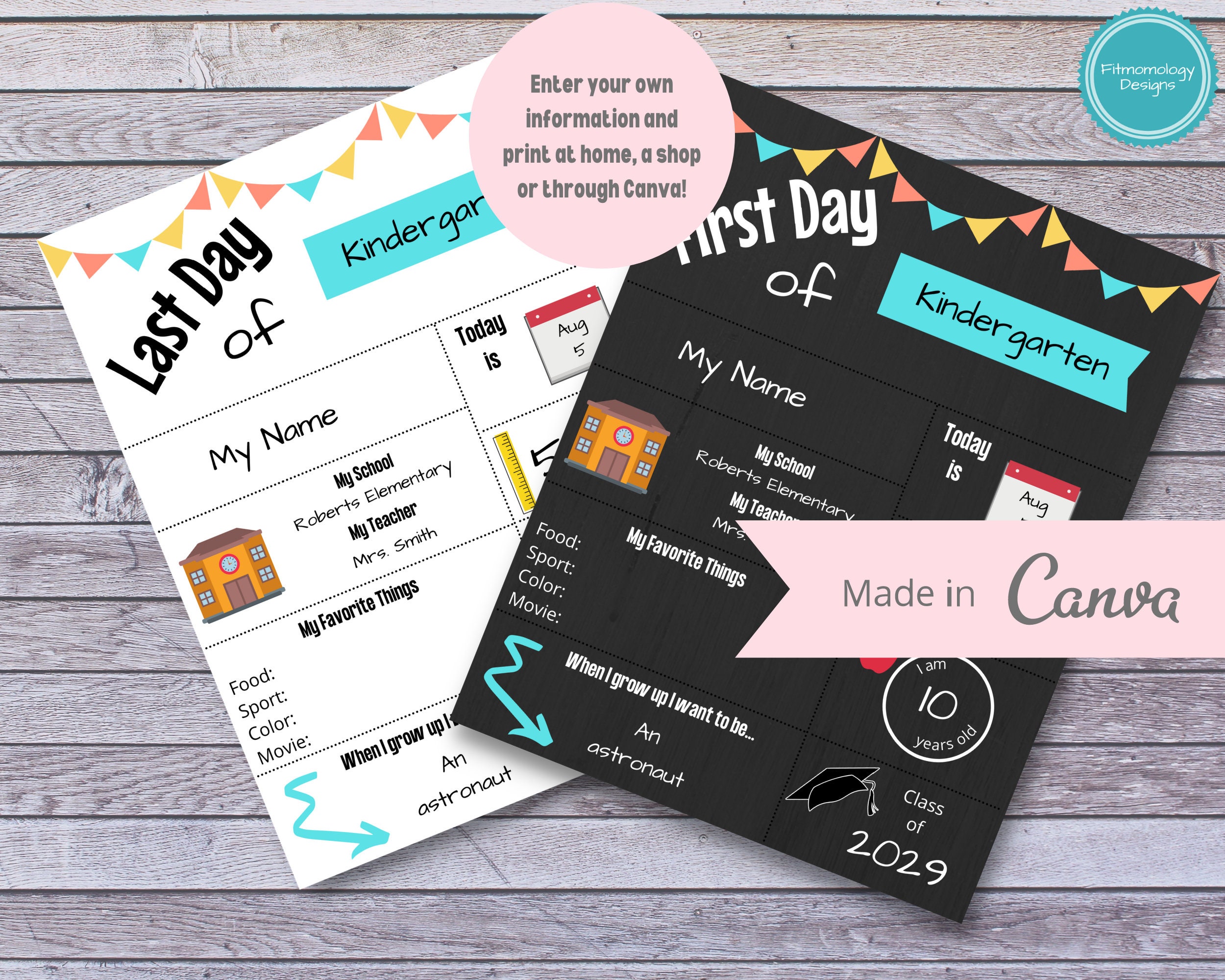 Printable and Fillable First and Last Day of School Signs, Instant ...