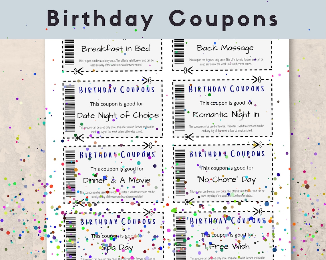 Editable Birthday Coupons, Printable Gift, PDF Download, Instant ...