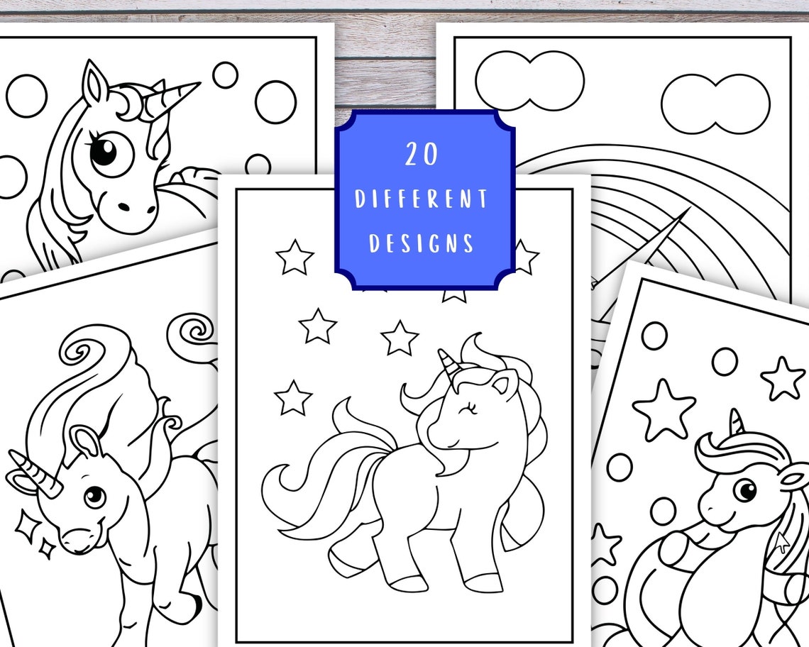 Cute Unicorn Coloring Pages for Kids, 20 Designs (digital PDF Download ...