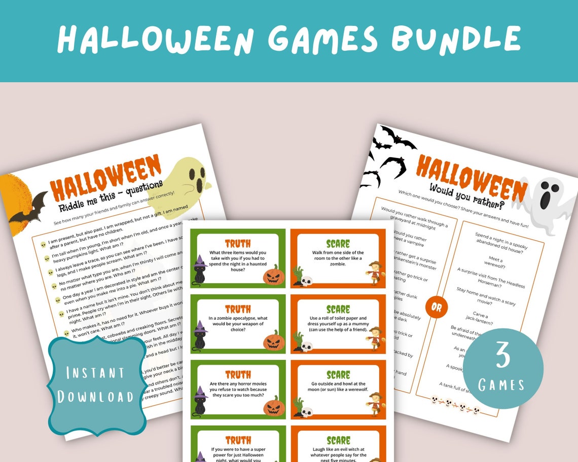 Printable Halloween Games Bundle, Kids Activity Pack (digital PDF ...