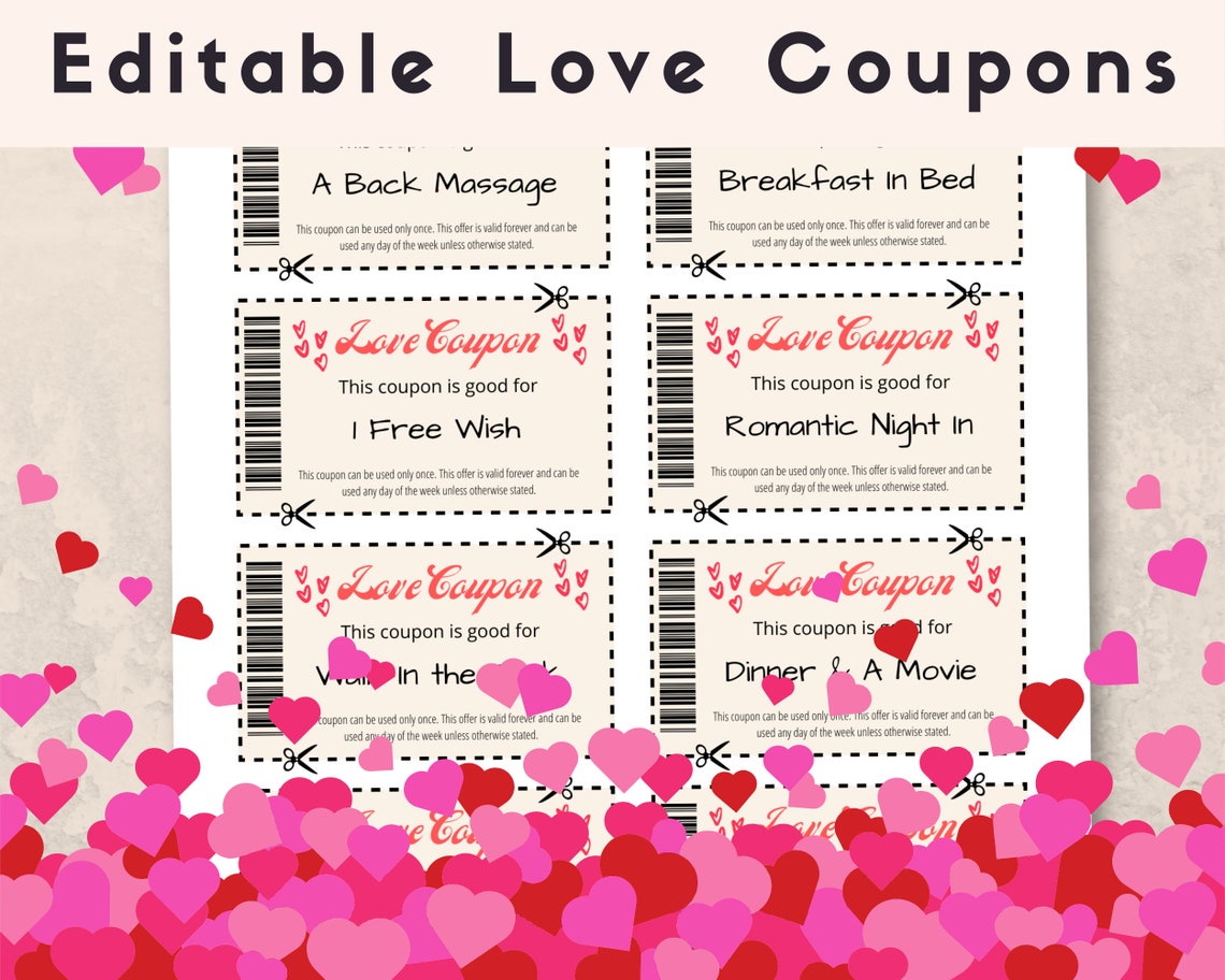 Editable Love Coupons Valentines Day Coupons Printable Gift - Etsy