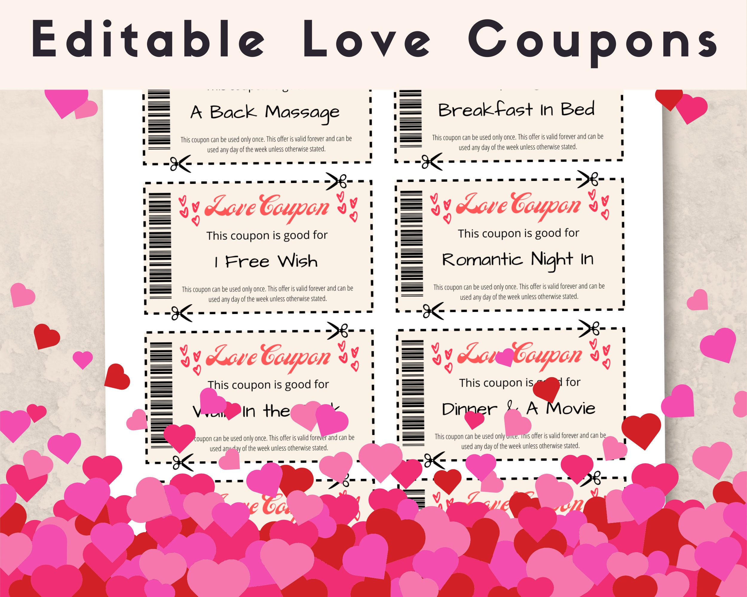 Editable Love Coupons, Valentines Day Coupons, Printable Gift, Love ...
