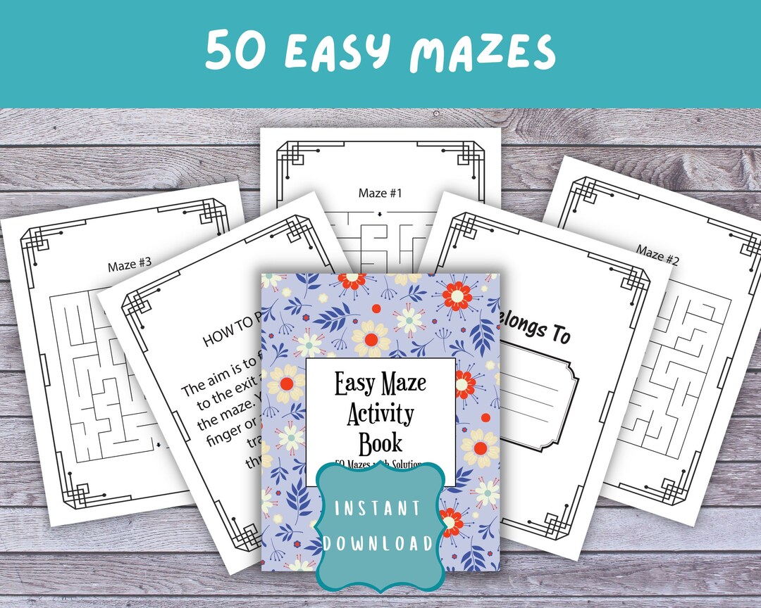 50 Easy Mazes, Kids Activity Book, Maze Activity Book, Digital PDF ...