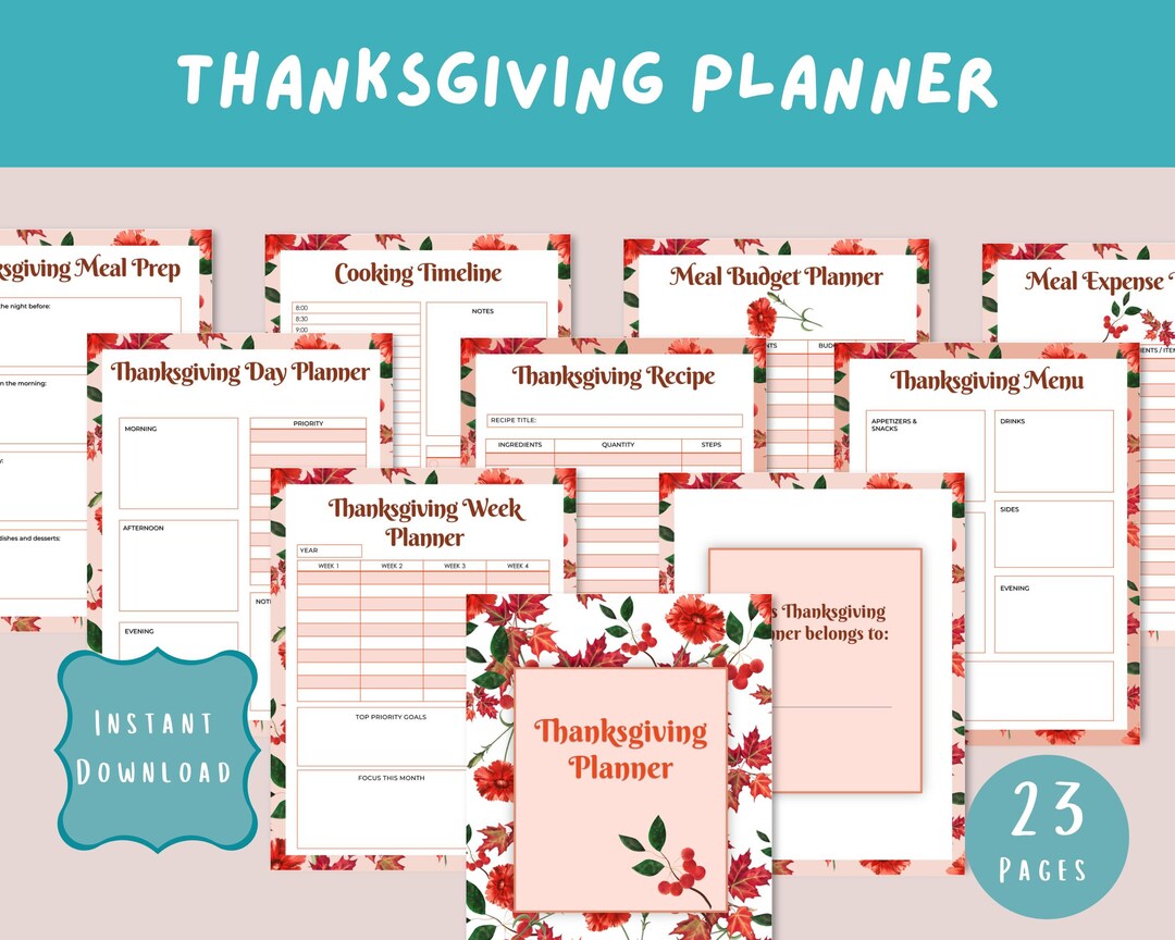 Thanksgiving Printable Planner, Holiday Planner, Menu Planner Digital ...