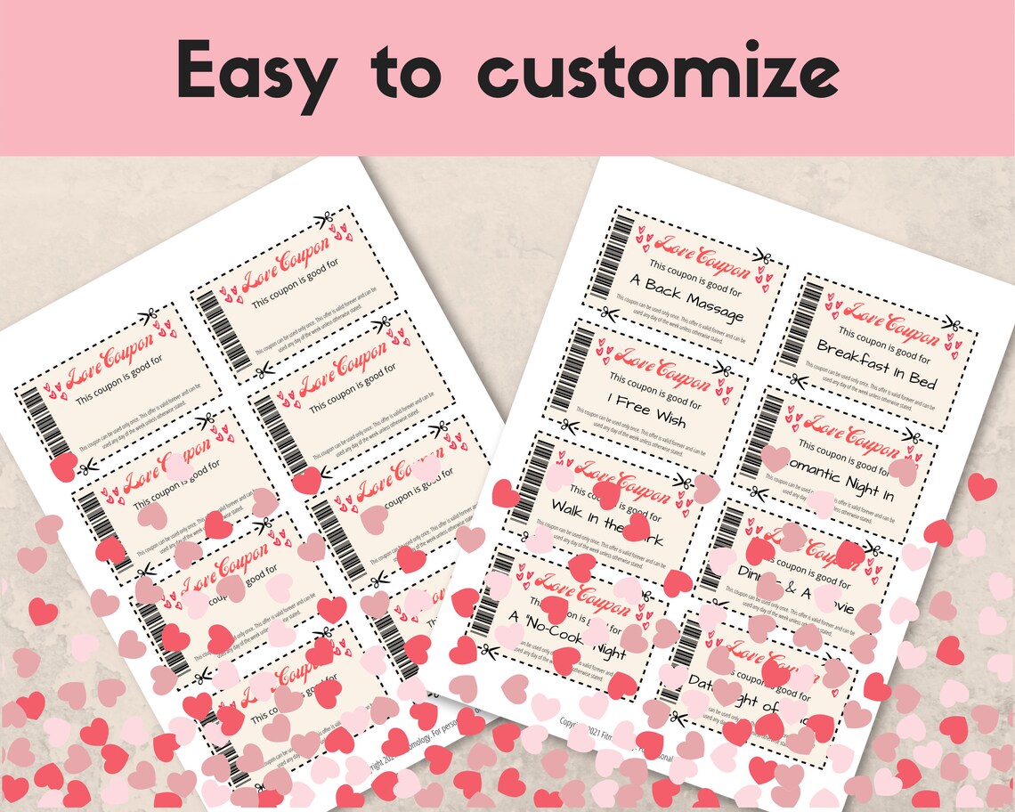 Editable Love Coupons Valentines Day Coupons Printable Gift - Etsy
