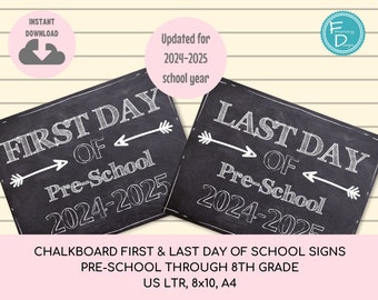 Printable and Fillable First and Last Day of School Signs, Instant ...