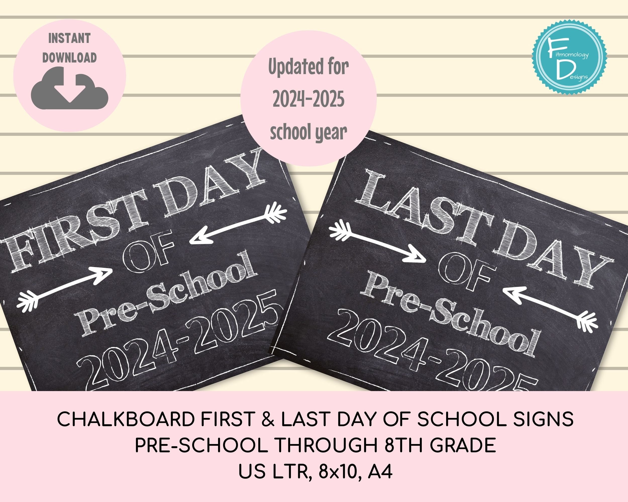 First and Last Day of School Sign, Grades Preschool-8th (digital ...