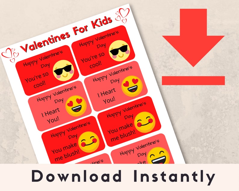 Emoji Valentines for Kids, Classroom Valentines, Printable Valentines ...