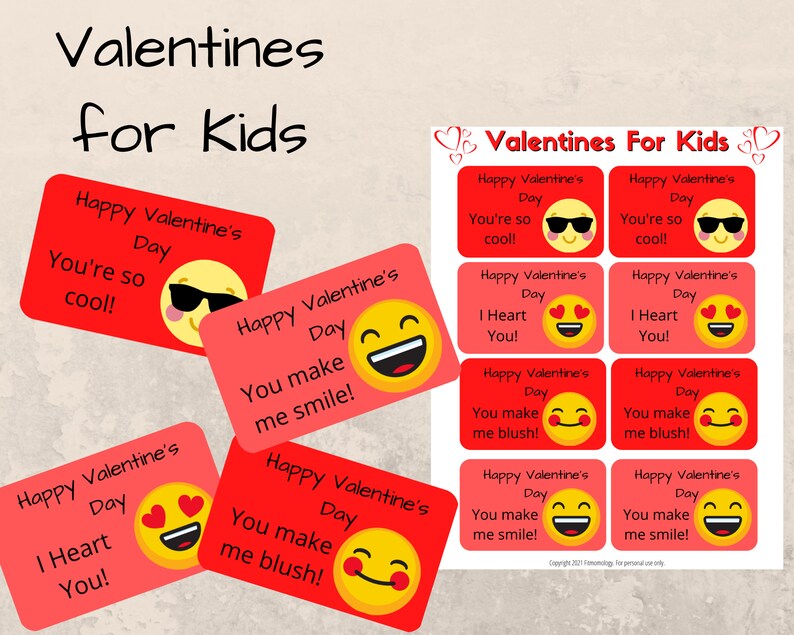 Emoji Valentines for Kids, Classroom Valentines, Printable Valentines ...