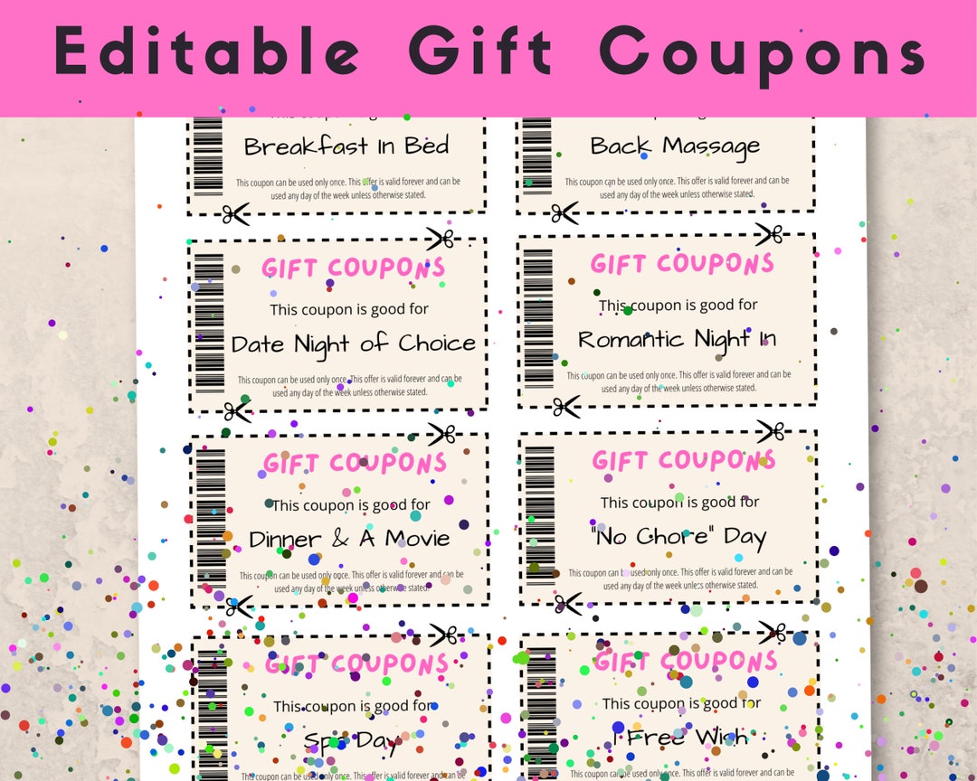Editable Gift Coupons, Printable Gift, PDF Download, Instant Download ...