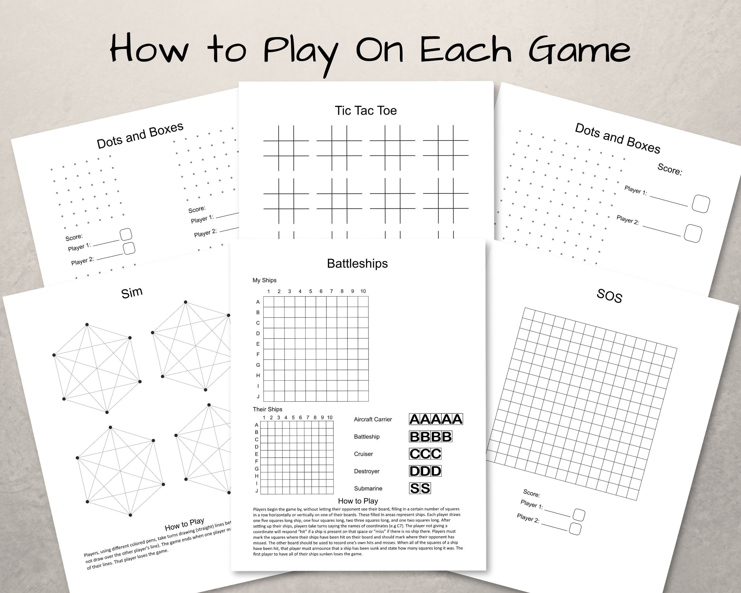 Printable Classic Pen & Paper Games | 22 Family Activities (instant ...