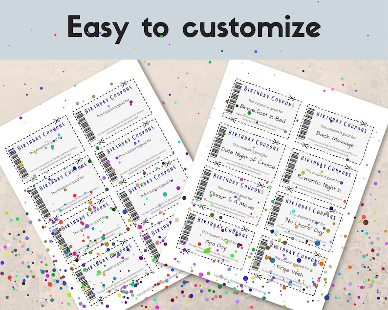 Editable Birthday Coupons, Printable Gift, PDF Download, Instant ...