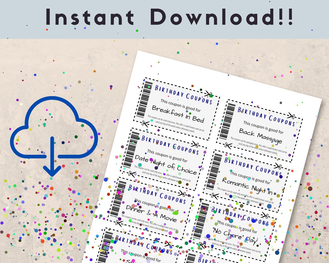 Editable Birthday Coupons, Printable Gift, PDF Download, Instant ...