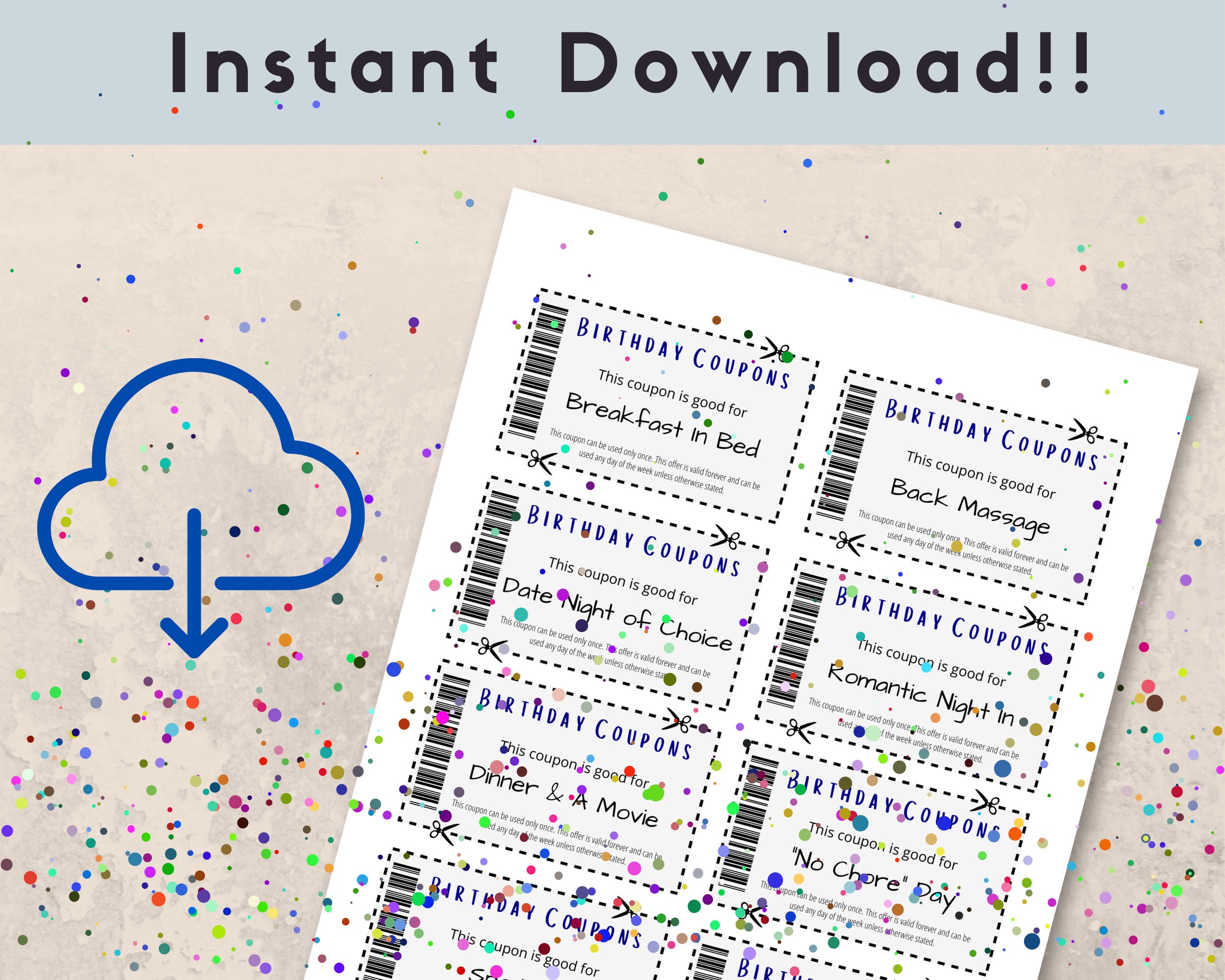 Editable Birthday Coupons, Printable Gift, PDF Download, Instant ...