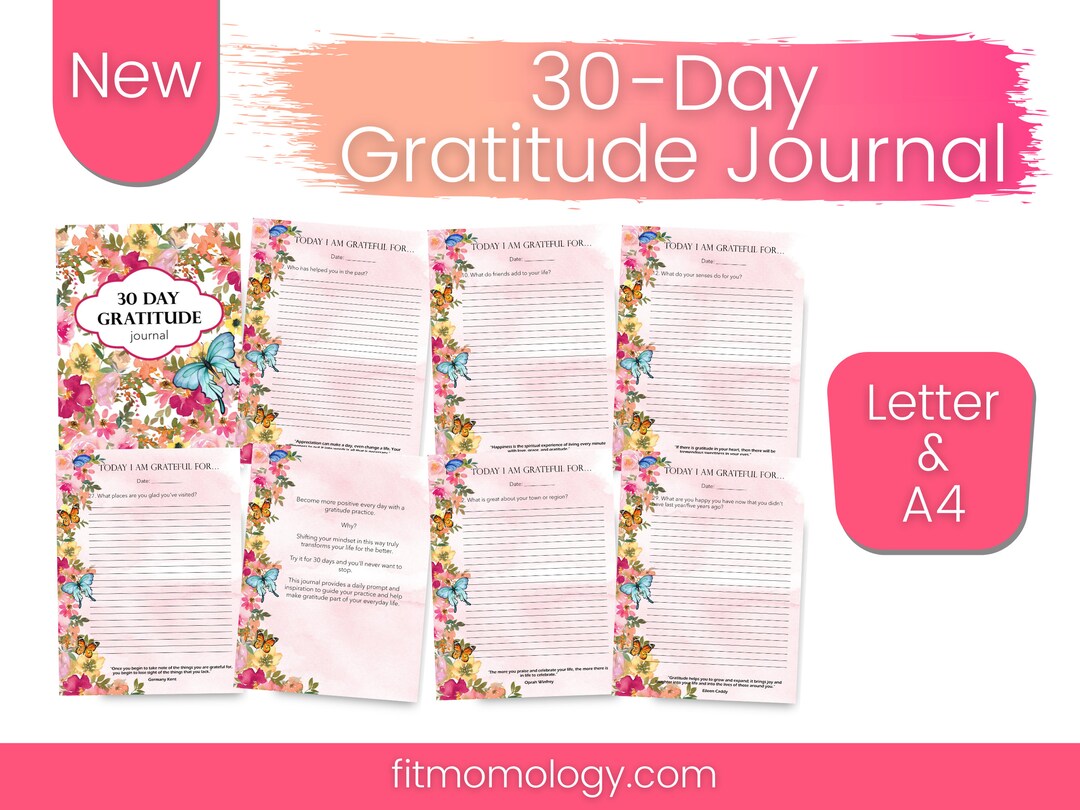 Printable 30-day Gratitude Journal, Daily Prompts (US Letter & A4) - Etsy