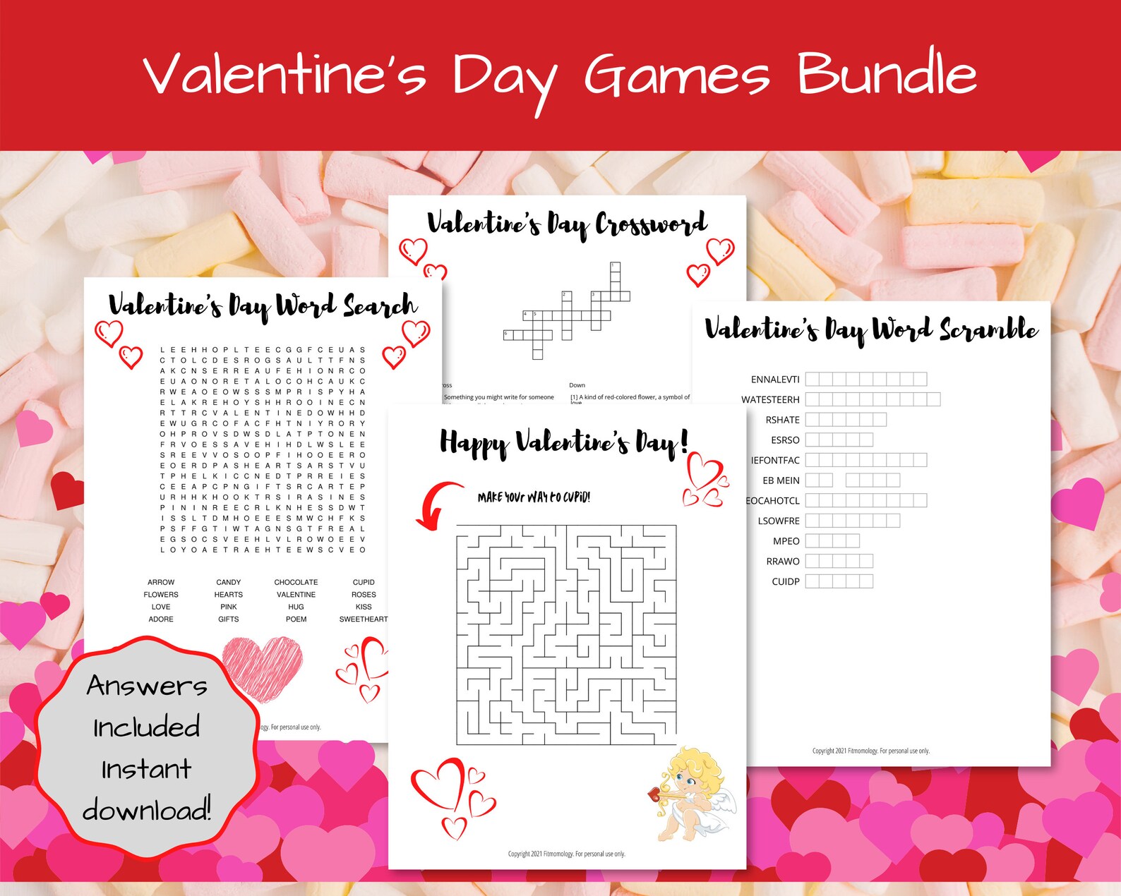 Valentine's Day Games Bundle, Printable Valentines Games, Kids ...