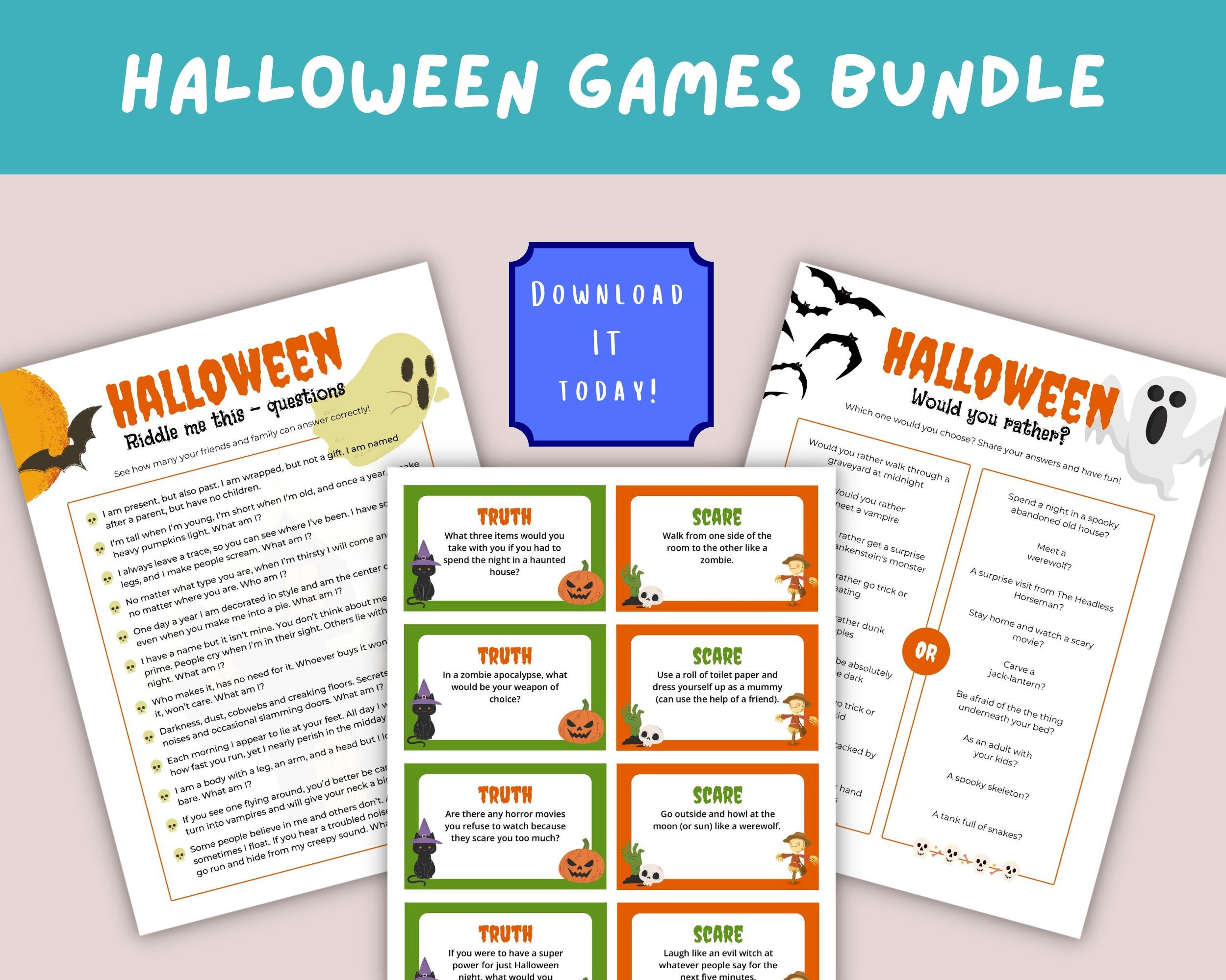 Printable Halloween Games Bundle, Kids Activity Pack (digital PDF ...