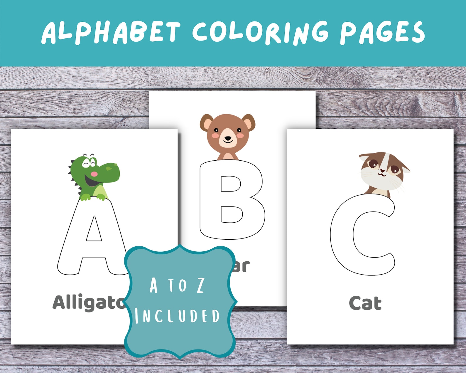 Animal Alphabet Coloring Pages Printable, Phonics Literacy ABC Letters ...