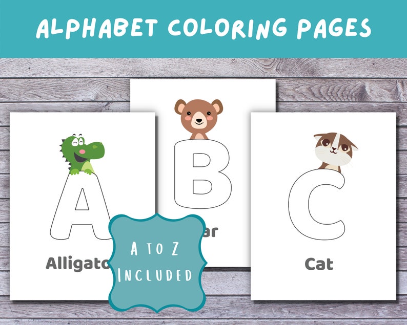 Animal Alphabet Coloring Pages Printable, Phonics Literacy ABC Letters ...