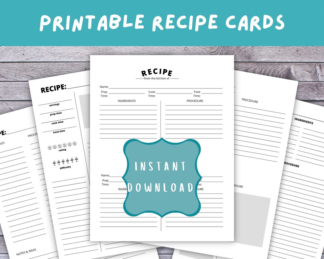 Recipe Card Bundle, Printable Recipe Card, Instant Download PDF, US ...