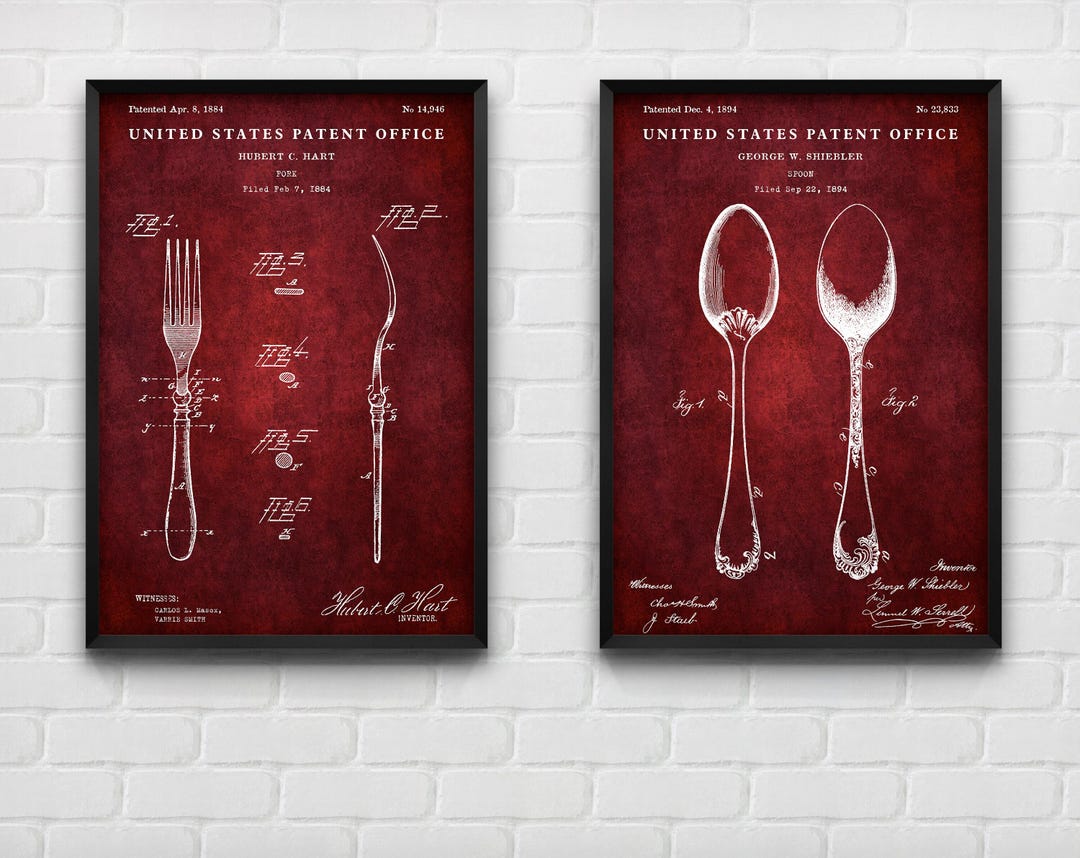 Vintage Fork Spoon Patent Prints Set, Kitchen Wall Art for Dining Room ...