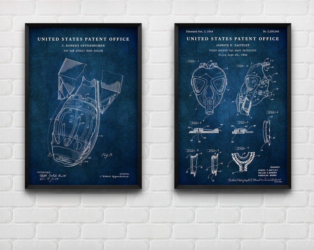 WWII Blueprints Set Atomic Bomb Fat Man Gas Mask Vintage Military Wall ...